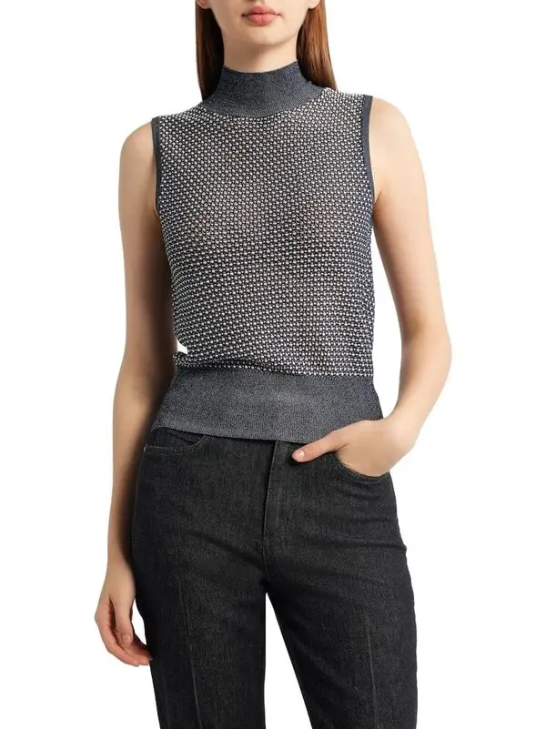 BOSS Fonari Open Stitch Sleeveless Mock Neck Sweater - Charcoal Interlock