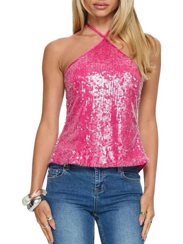 Princess Polly Sequin Halter Top - Pink