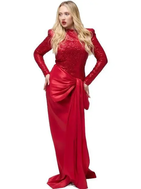 LE FAFO Avena Sequin Maxi Dress - Red