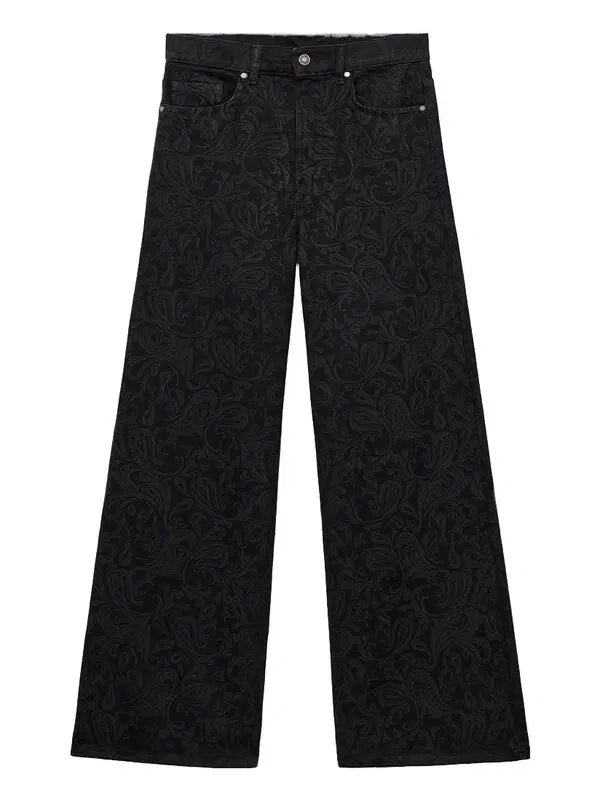 Mango Paisley High-waist Wide-leg Jeans - Black Denim