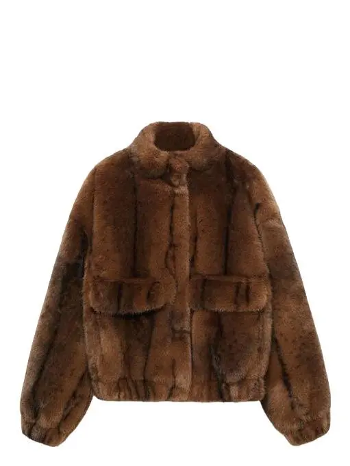 Mango Faux Fur Jacket - Medium Brown