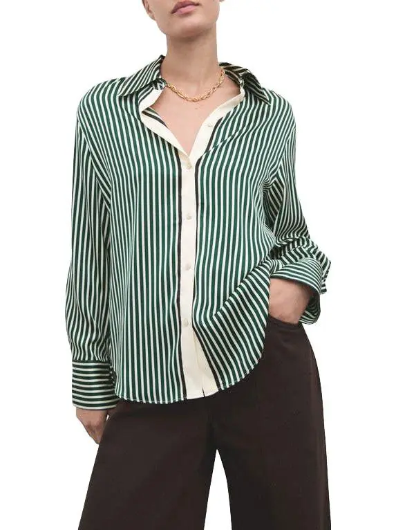 Mango Striped Button-up Shirt - Green