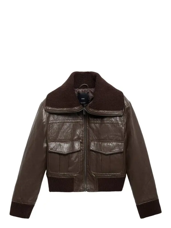 Mango Crop Faux Leather Jacket - Brown