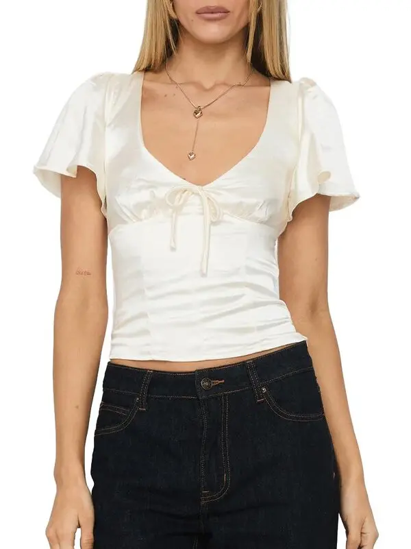 Princess Polly Satin Crop Top - Cream