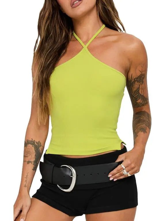 Princess Polly Baseline Rib Halter Top - Green