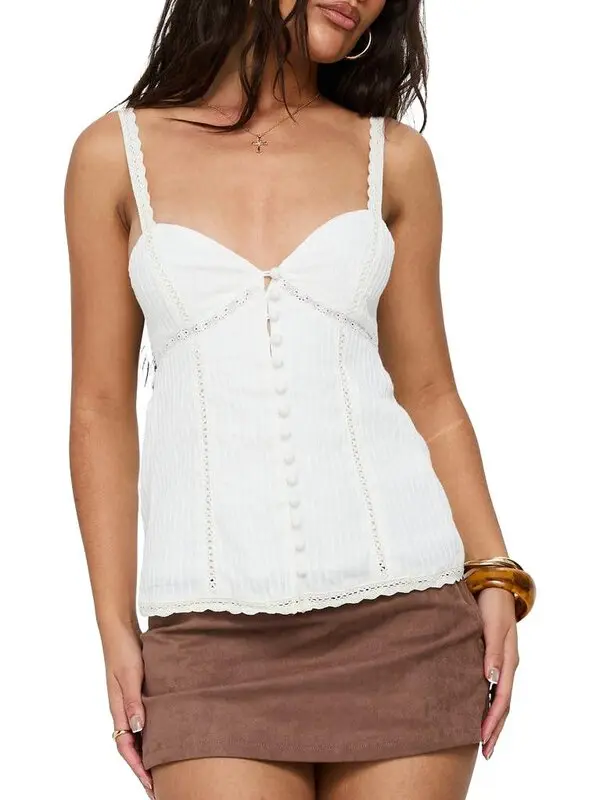 Princess Polly Lace Trim Back-tie Tank - White
