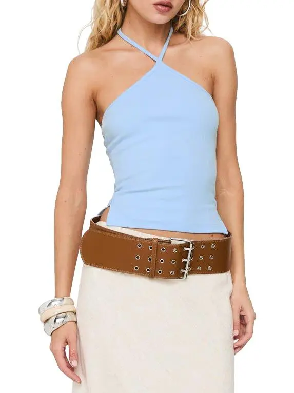 Princess Polly Baseline Rib Halter Top - Light Blue