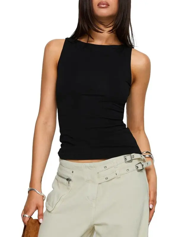 Princess Polly Jersey Boatneck Tank - Black
