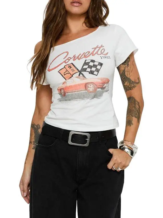 Princess Polly Corvette 1963 One Shoulder Graphic T-shirt - White