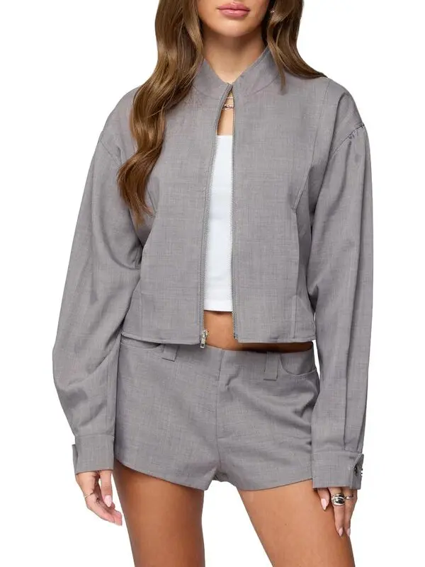 EDIKTED Roshelle High Neck Cropped Jacket - Light-gray
