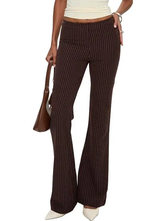 Princess Polly Sportia Pinstripe Flare Pants - Brown