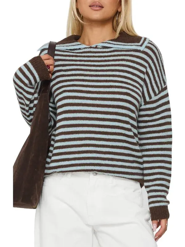 Princess Polly Collared Knit Sweater - Blue/brown Stripe