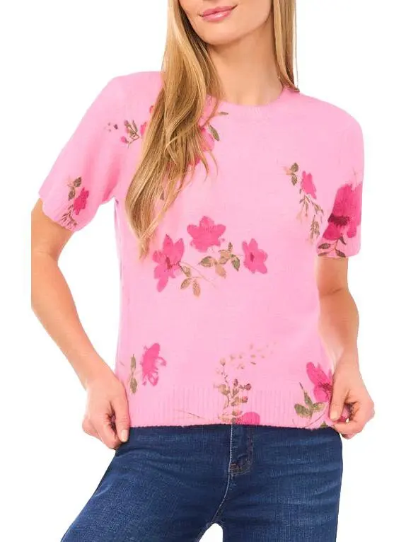 CECE DUPRAZ Floral Short Sleeve Sweater - Gin Fizz