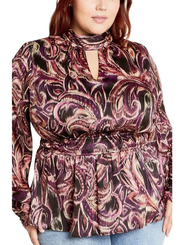 City Chic Della Print Keyhole Top - Paisley