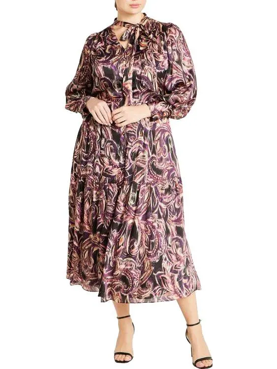 City Chic Amiyah Floral & Stripe Long Sleeve Maxi Dress - Paisley