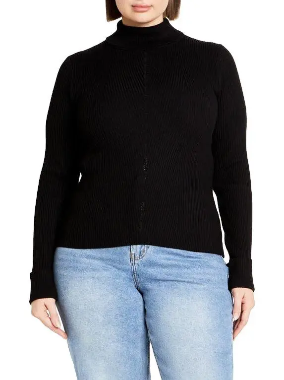 City Chic Kiki Ribbed Mock Neck Sweater - Black