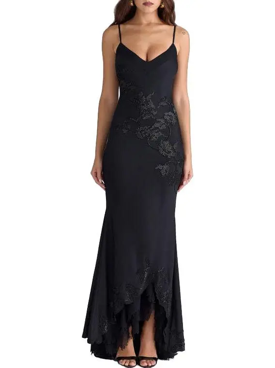 House Of Cb Embellished Satin Mermaid Gown - Black