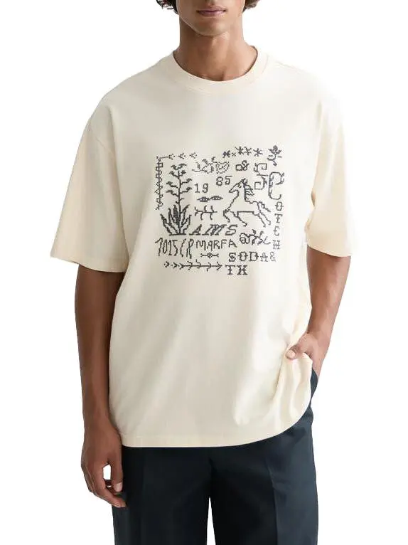 Scotch & Soda Cross-stitched Artwork Cotton T-shirt - Eggnog