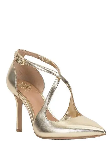 Vince Camuto Noreta Ankle Strap Pointed Toe Pump - Egyptian Gold Metallic