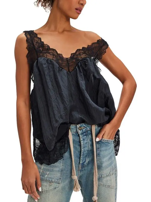 Free People Lacey Essential Crinkle Tunic Tank - Black