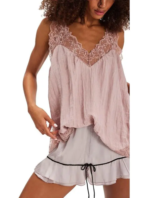 Free People Lacey Essential Crinkle Tunic Tank - Pale Mauve