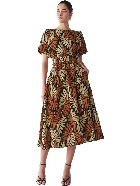 WILLA Printed Midi Dress - Golden Leaf