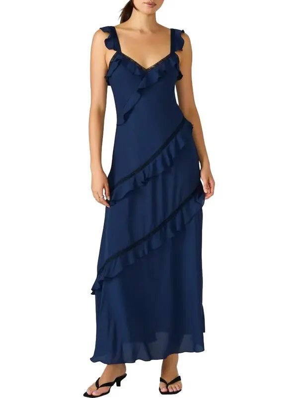 Steve Madden Versailles Ruffle Sleeveless Maxi Dress - Federal Blue