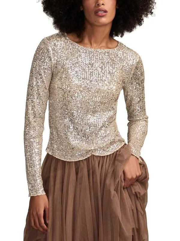 Lucky Brand Sequin Long-sleeve Top - Champagne Sequin