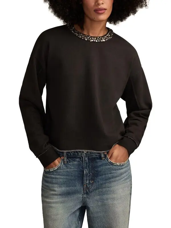 Lucky Brand Crewneck Sweatshirt With Beaded Detail - Black