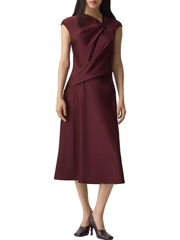 Theory Satin Midi Dress With Twist Bodice - Dark Wine