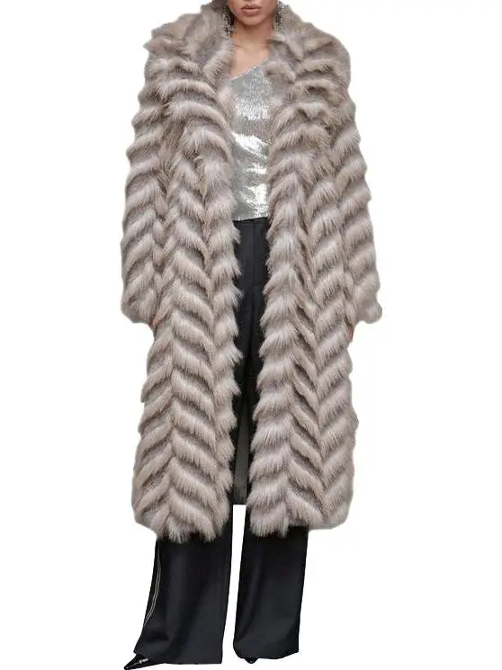 Avec Les Filles Chevron Striped Faux Fur Coat - Bobcat