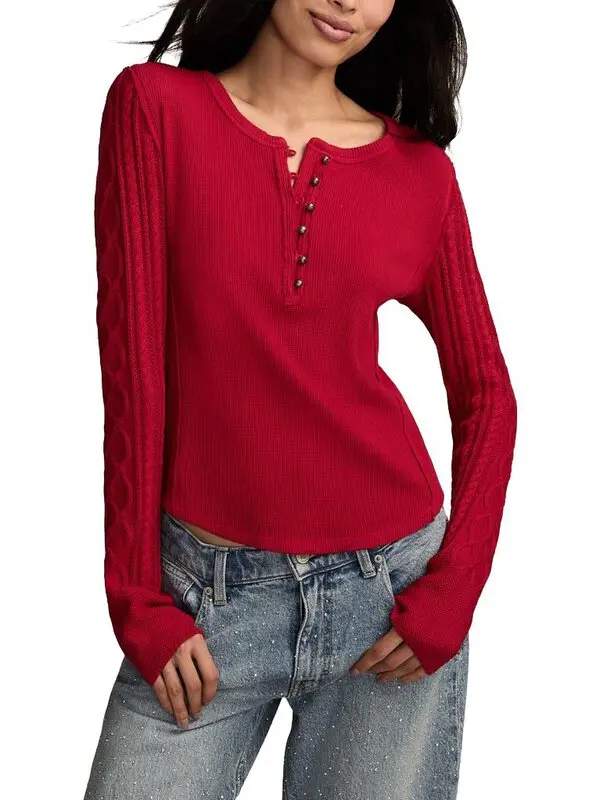 Lucky Brand Waffle Stitch Henley - Jester Red