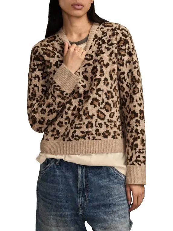 Lucky Brand Animal Print Crewneck Sweater - Leopard Print