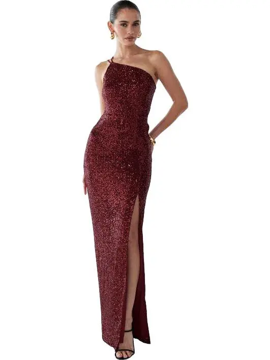 BWLDR Boston Maxi Dress - Burgundy Sequin
