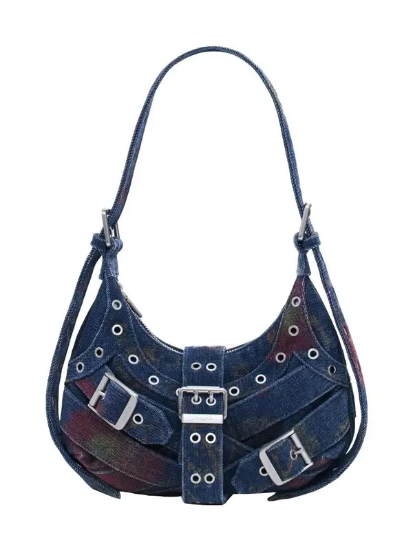 Desigual Grommet Trim Faux Leather Shoulder Bag - Blue