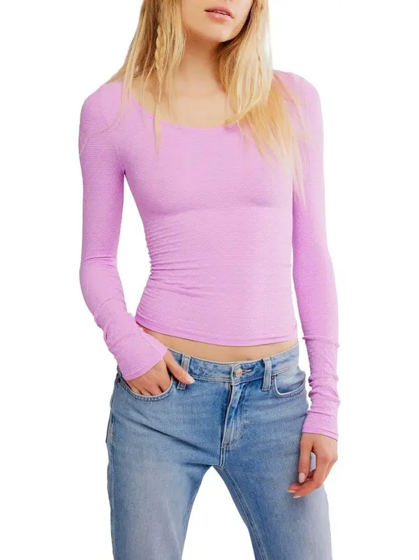 Free People Love Letter Long Sleeve Top - Mulberry