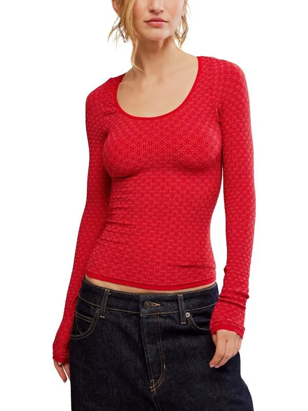Free People Love Letter Long Sleeve Top - Salsa