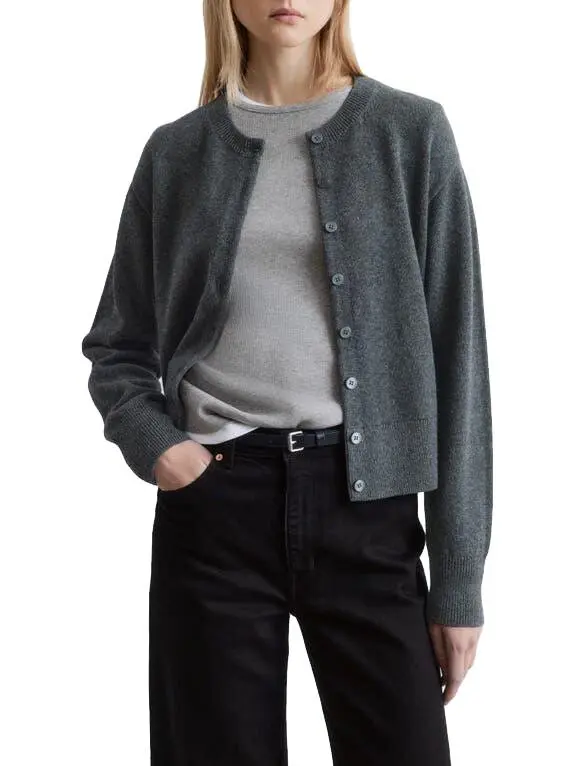 & Other Stories Crewneck Wool & Cotton Cardigan - Grey Dark