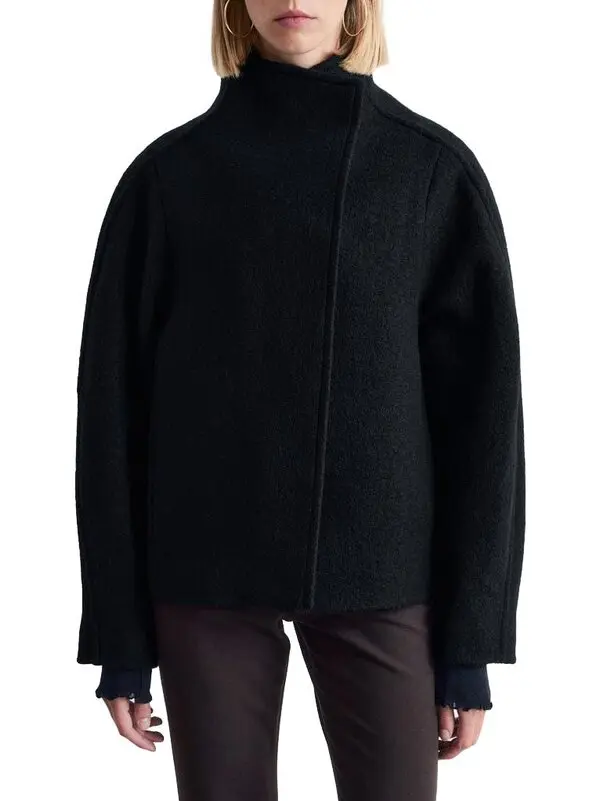 & Other Stories Asymmetric Oversized Wool Jacket - Black Dark