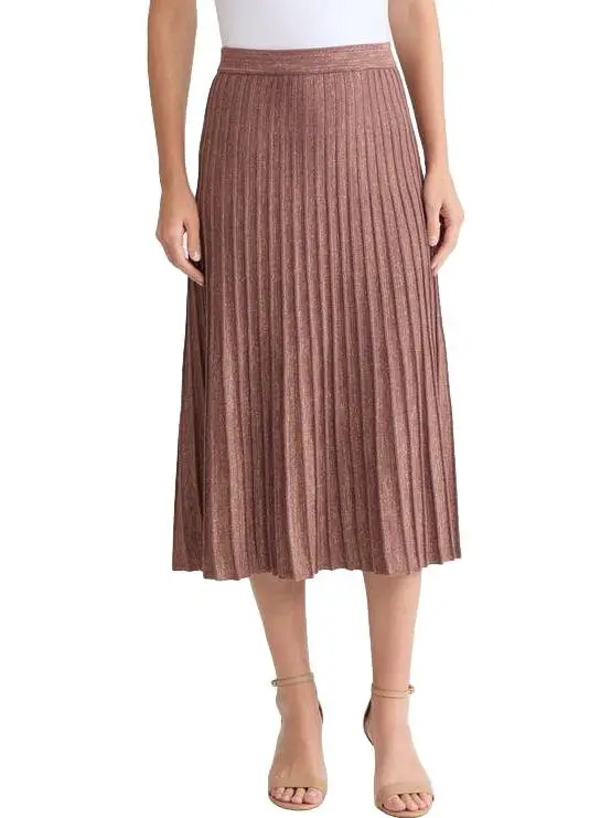 Misook Lurex A-line Soft Ribbed Knit Midi Skirt - Midnight Umber