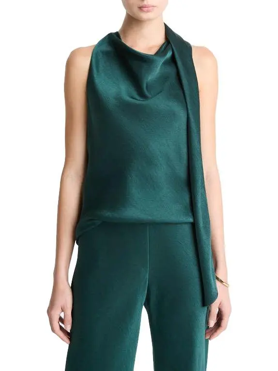 Vince Sleeveless Scarf Satin Top - Juniper