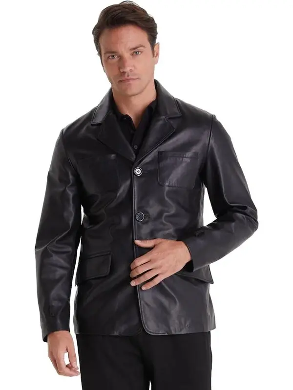 FURNIQ UK Felix Leather Blazer - Black
