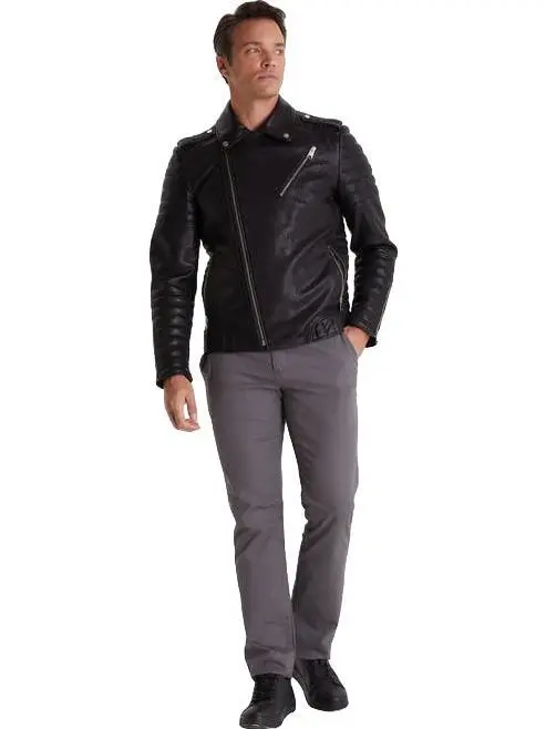 FURNIQ UK Quentin Leather Biker Jacket - Black