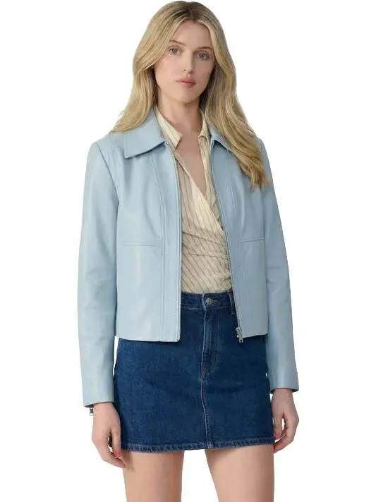 FURNIQ UK Daisy Leather Jacket - Blue