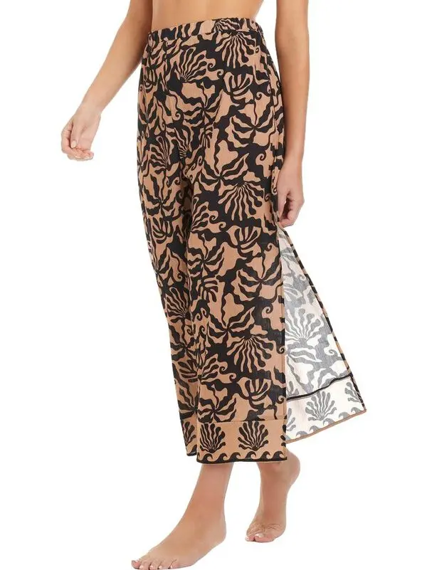 Sanctuary Side Slit Printed Cover-up Pants - Black