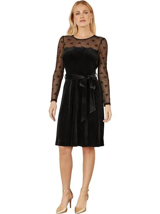 YUMI Velvet Skater Dress - Black
