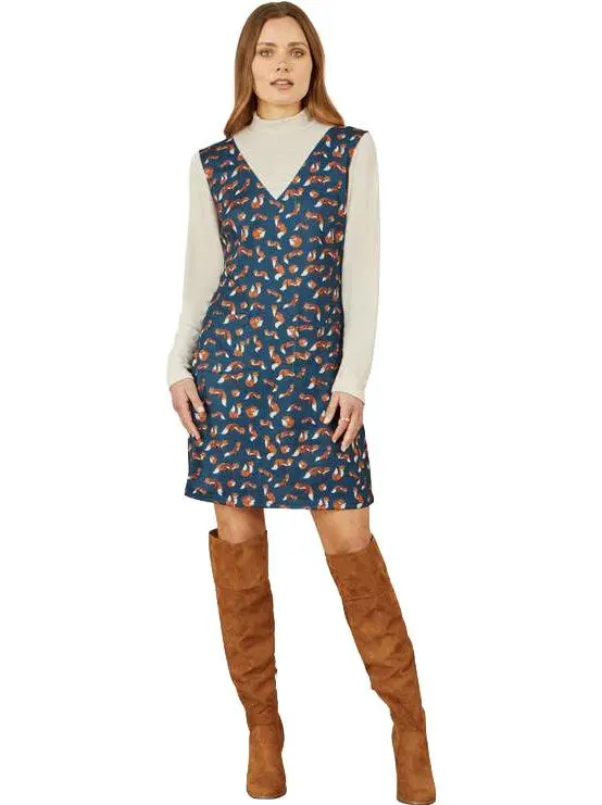 YUMI Fox Print Layered Tunic Dress - Blue