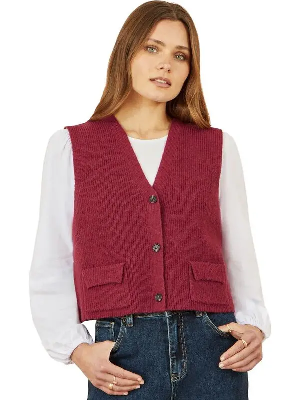 YUMI Knitted Pullover Waistcoat - Burgundy