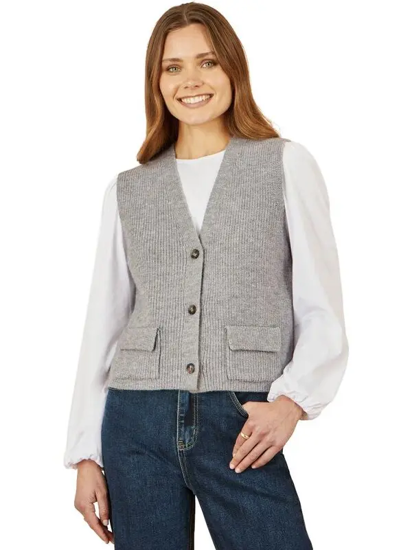 YUMI Knitted Pullover Waistcoat - Grey
