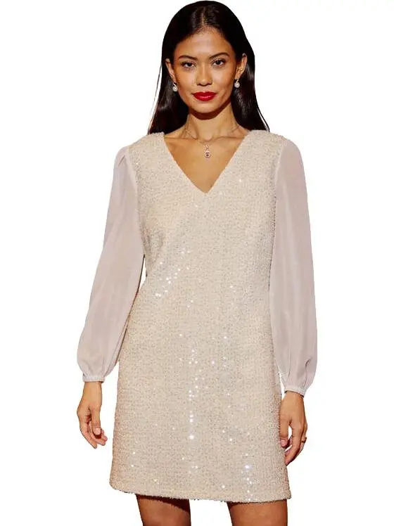 YUMI Sequin Tunic Dress With Bow - White
